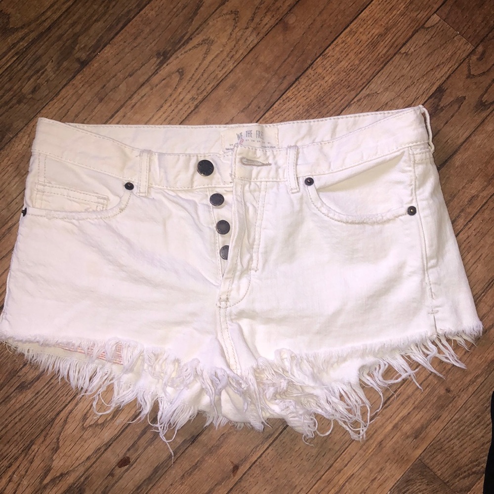 Free People White Cutoff Denim Shorts - Gem